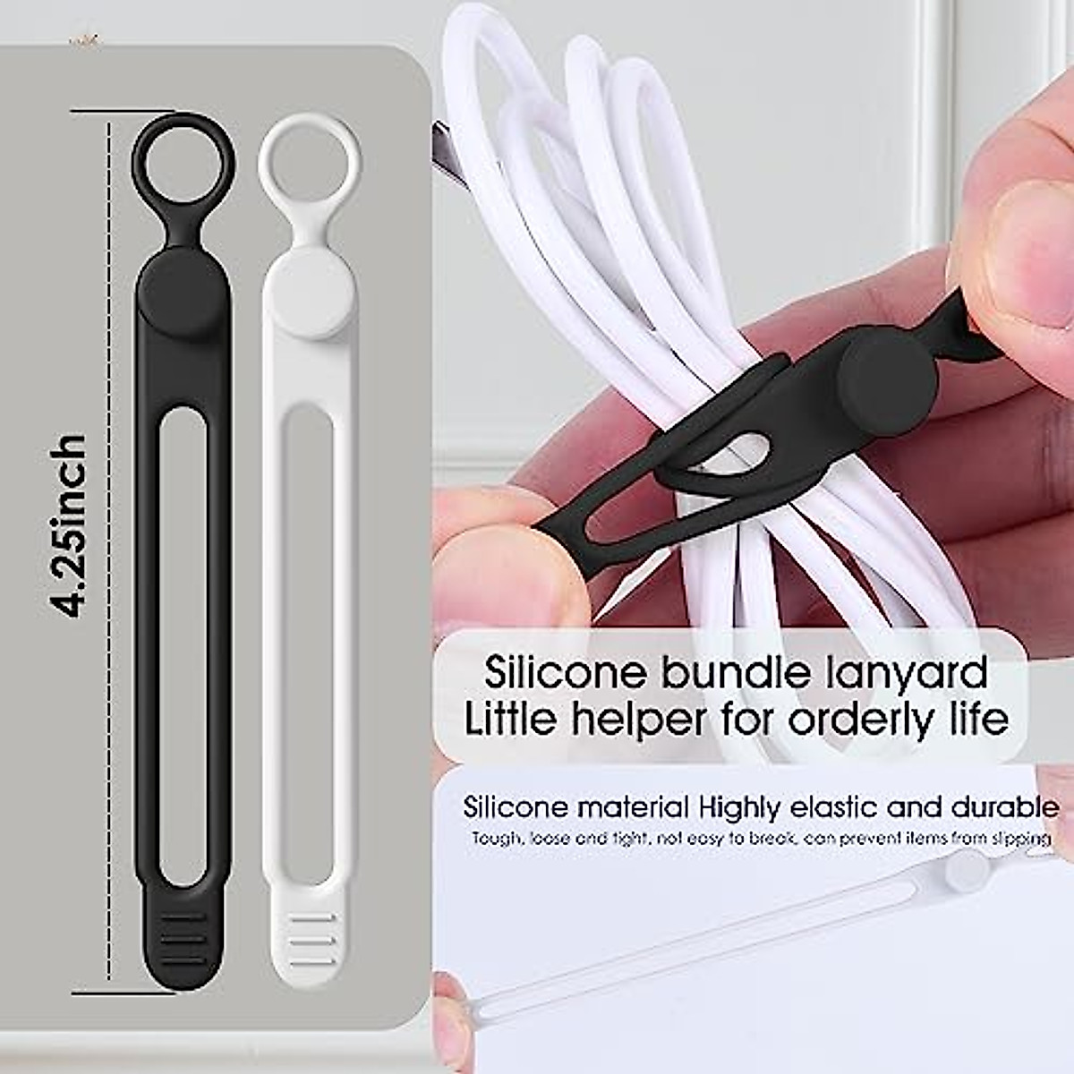 Nearockle Silicone Headphone Organizer - Compact Data Cable Storage Bag for Cell Phone Accessories, Earphones, Keys, Cords, and More - Includes 2 Cases and 4 Cable Ties (White/Black)