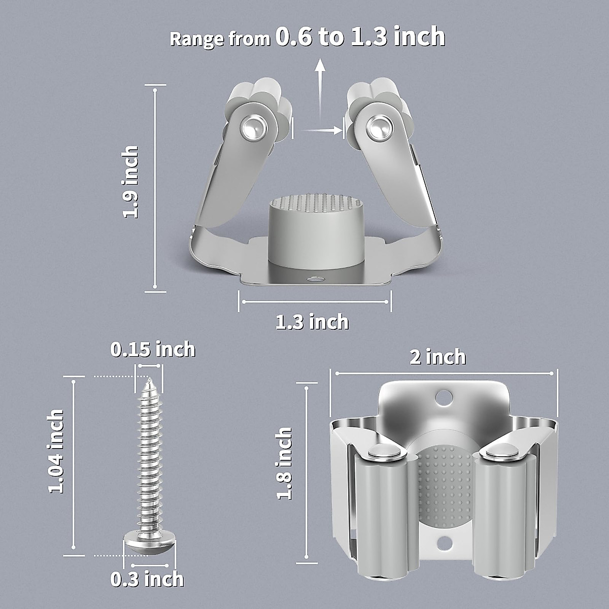 reliahom 6 Pack Broom Holder Wall Mount Stainless Steel Mop Hanger Organization Heavy Duty Garage Storage System Garden Laundry Kitchen Tool Organizer General Purpose Storage Rack(Silver)