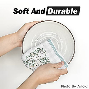 Artoid Mode Buffalo Plaid Rabbit Bunny Eucalyptus Leaves Easter Kitchen Towels Dish Towels, 18x26 Inch Seasonal Spring Holiday Decoration Hand Towels Set of 2