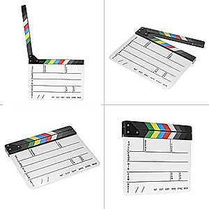 Professional Movie Directors Clapboard, Photography Studio Video TV Acrylic Clapper Board Dry Erase Film Slate Cut Action Scene Clapper with Color Sticks 9.6x11.7 inch/25x30cm, White