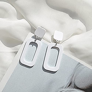 80s Women Colors Retro Earrings Geometric Dangle Neon Earrings for Party Costume Accessory-White