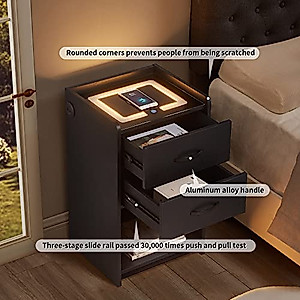 OLD CAPTAIN Nightstand with Wireless Charging Station, Smart Bedside Tables with Drawers and Open Storage Shelf for Bedrooms (Black Elm) … … …