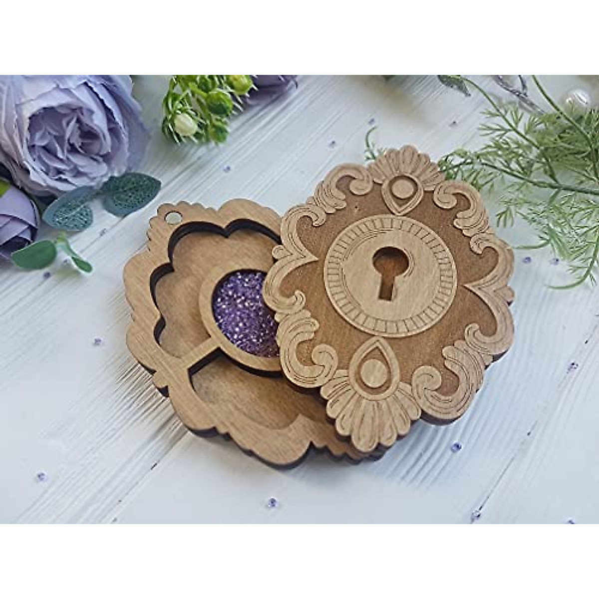 Wooden Embroidery Diamond Painting Accessories Storage Box Beads Organizer with Wooden lid Tray Divider Jewelry Box Needlework Bead Holder (Key)