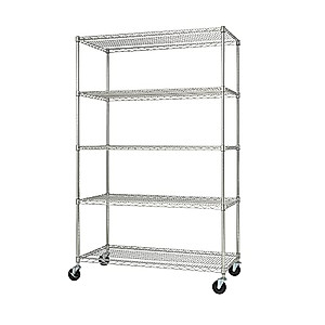 TRINITY 5-Tier NSF EcoStorage Shelving Rack with Wheels, 48 by 24 by 72-Inch, Chrome