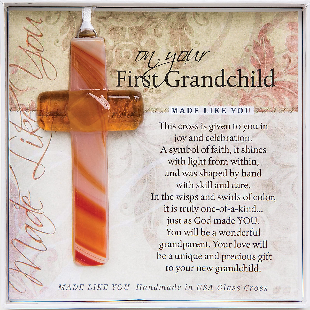 On Your First Grandchild Keepsake Glass Cross Gift for New Grandparents