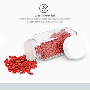 Tafts SQUARE Glass Spice Jars & Bottles l 33% Thicker - 12 Pcs Glass Spice - 3 oz or 4oz Empty Glass Spice Seasoning Containers l Shaker Lids and Airtight Caps l Aluminum Finish (Square, White)