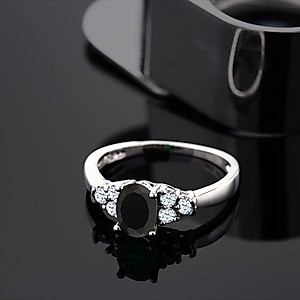 Gem Stone King 925 Sterling Silver Oval Black Onyx and White Topaz Ring For Women (0.63 Cttw, Gemstone Birthstone, Available In Size 5, 6, 7, 8, 9)