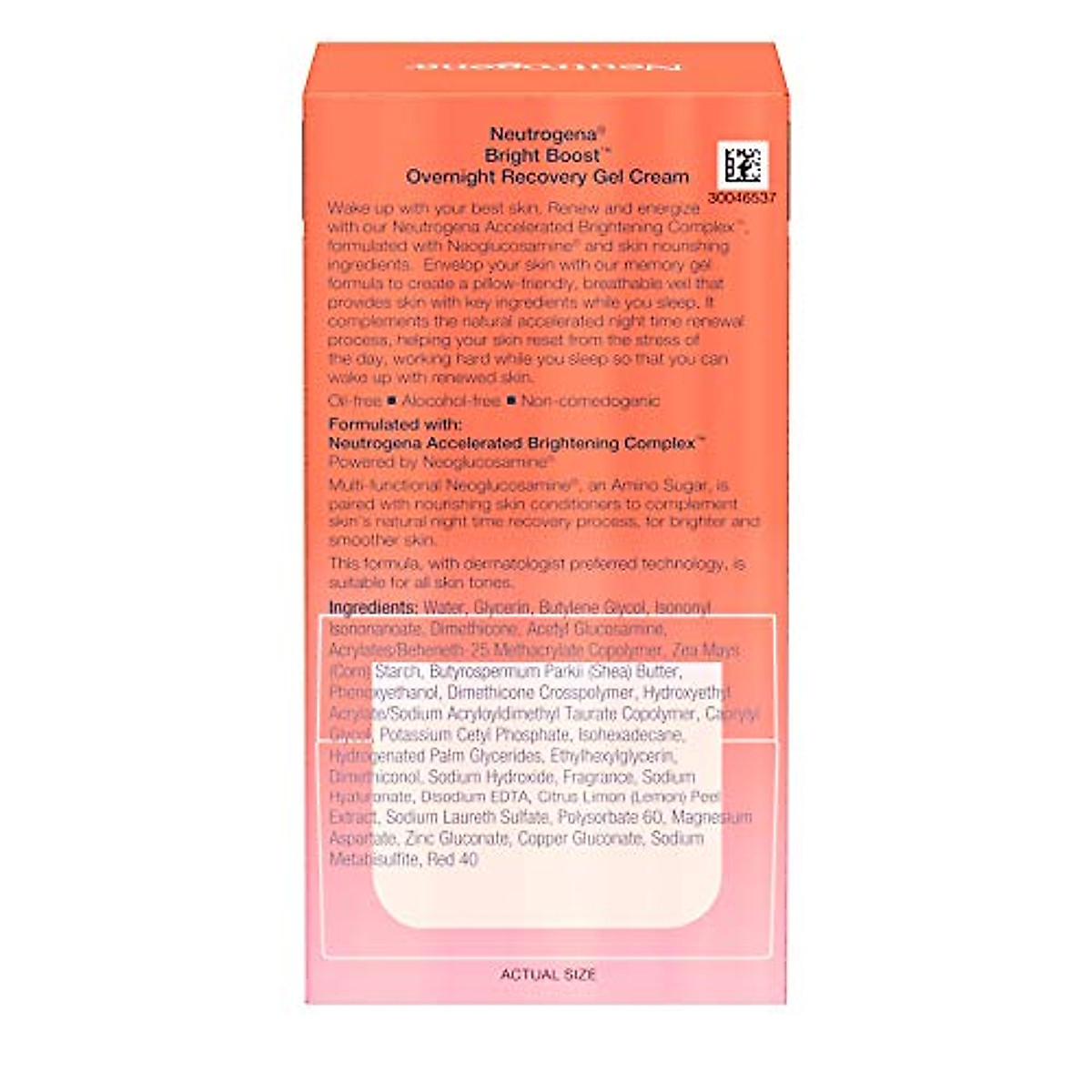 Neutrogena Bright Boost Overnight Recovery Gel Cream with Neoglucosamine, Brightening Nighttime Moisturizer, Oil-Free & Non-Comedogenic, 1.7 oz