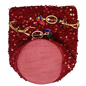 Purpledip Blingy Shiny Chenille Potli Bag (Clutch, Drawstring Purse) For Women: Red Sequin Embroidery Work (12530A)