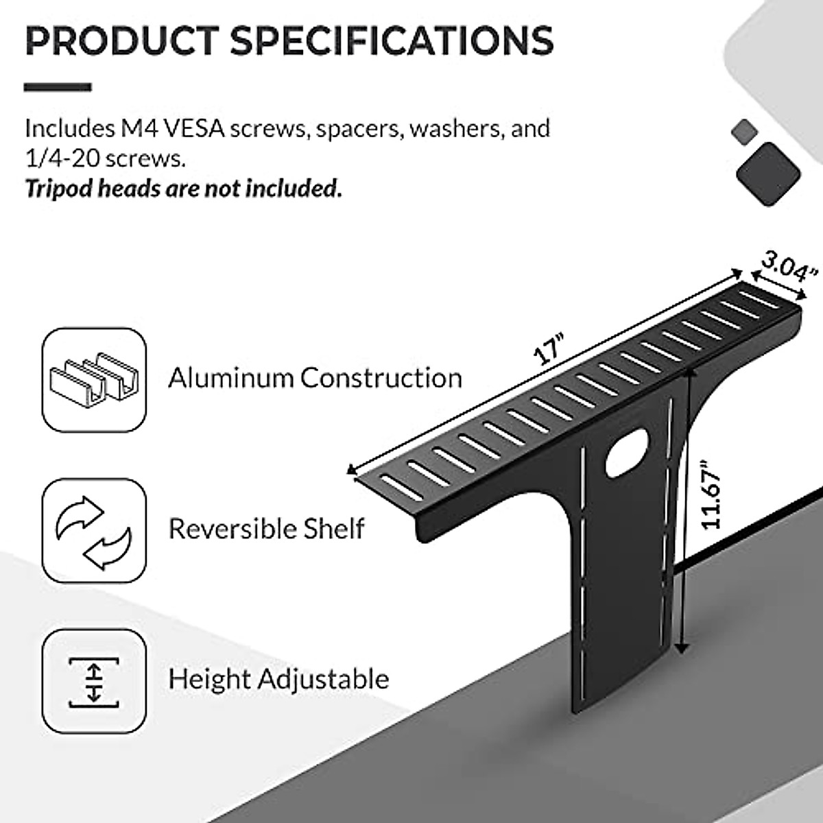 HumanCentric DSLR Monitor Mount – Monitor Shelf for Desk Camera Mount, Light Webcam and Microphone Camera Shelf for Monitor VESA Arm, Replace Clamp Tripods for Camera Desk Mount, Large