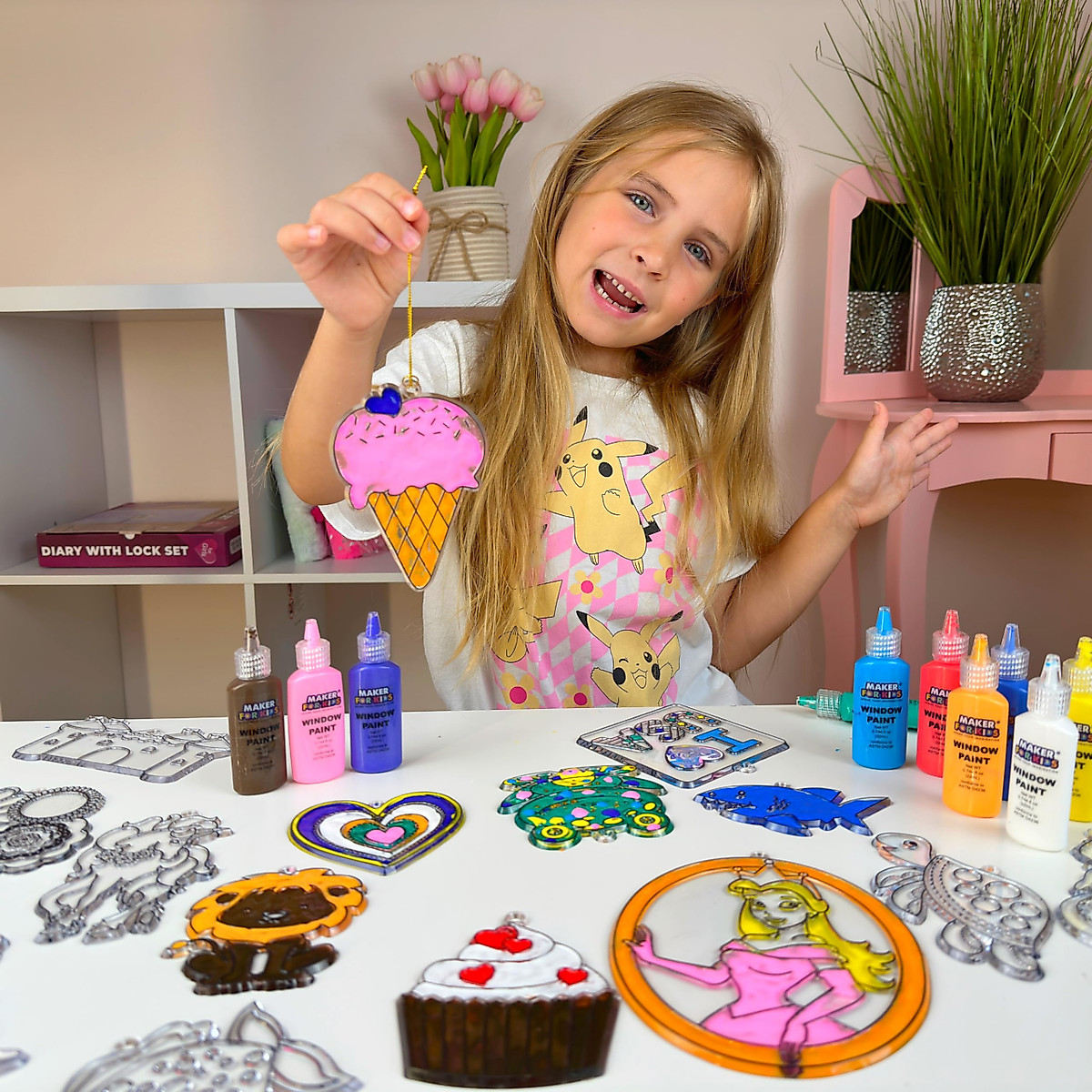 Create Your Own Suncatchers for Window Hanging – 24-Pack Window Glitter Art Suncatcher Kit with 12 Colors – Arts and Crafts for Kids