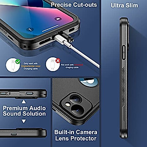 SPIDERCASE [Real 360 Designed for iPhone 13 Case Waterproof, Built-in 9H Tempered Glass Screen Protector [Dustproof] [12FT Military Dropproof][Full-Body Shockproof][IP68 Underwater] Case-Black