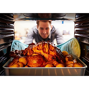 DOBADN Stainless Steel Baking Pan 2 Pcs, 9 Inch Square Roaster Oven Cookie Sheet Barbeque Grilling Pan for Baking Breads Cake, Grilling Chicken, Vegetables, Dishwasher Safe