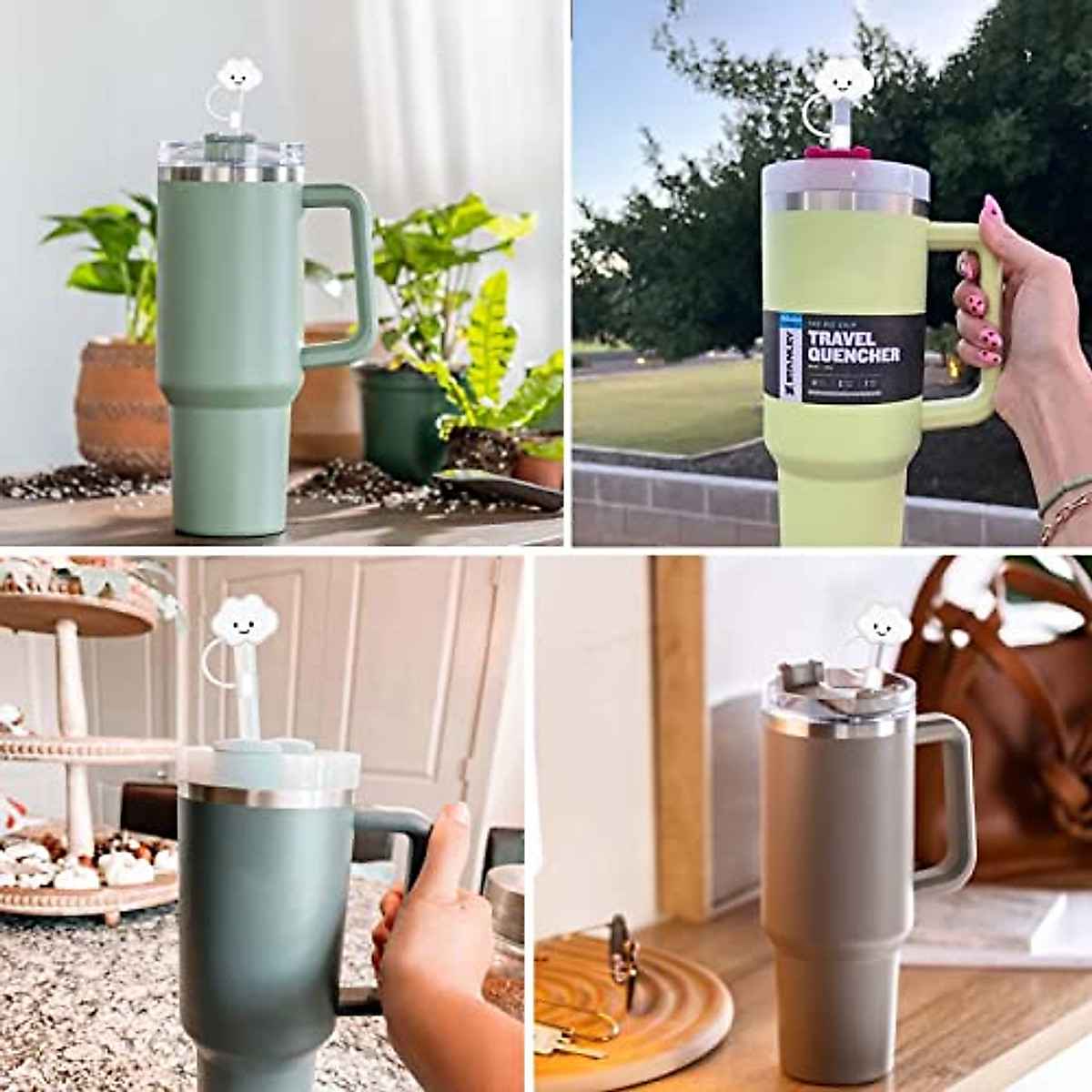 AIERSA Straw Cover for Stanley Cup,4Pcs Cloud Straw Covers Compatible with Stanley 30&40 Oz Tumbler with Handle,Silicone Straw Topper for Stanley Cups Accessories