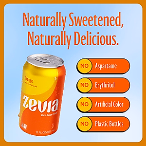 Zevia Zero Calorie Soda, Orange, 12 Ounce Cans (Pack of 24)