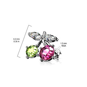 Covet Jewelry CZ Cherry Top on Internally Threaded 316L Surgical Steel Flat Back Studs for Labret, Monroe, Cartilage and More (16GA (1.2mm), Length: 5/16" (8mm))