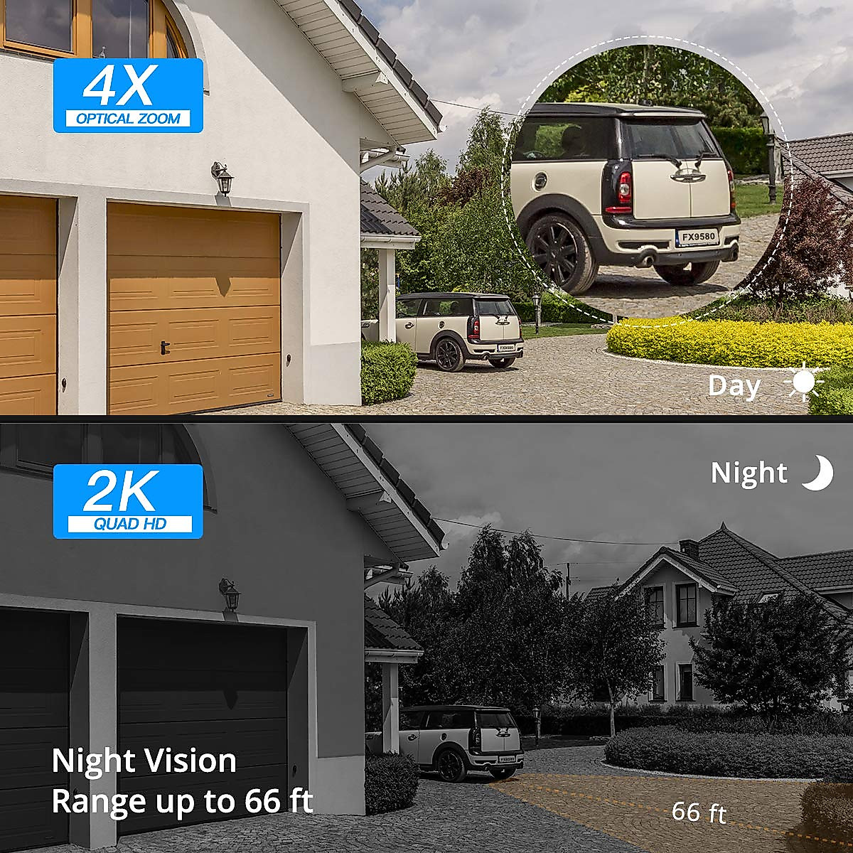 FOSCAM 4MP Outdoor Security WiFi Camera, 4X Optical Zoom PT Surveillance Dome Camera, Supports 2.4G/5G Dual-Band WiFi Connection, 66ft Night Vision, IK10, MicroSD Recording (128GB), White(VZ4)