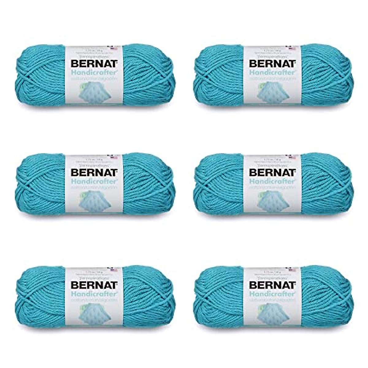 Bernat Handicrafter Cotton Mod Blue Yarn - 6 Pack of 50g/1.75oz - Cotton - 4 Medium (Worsted) - 80 Yards - Knitting/Crochet