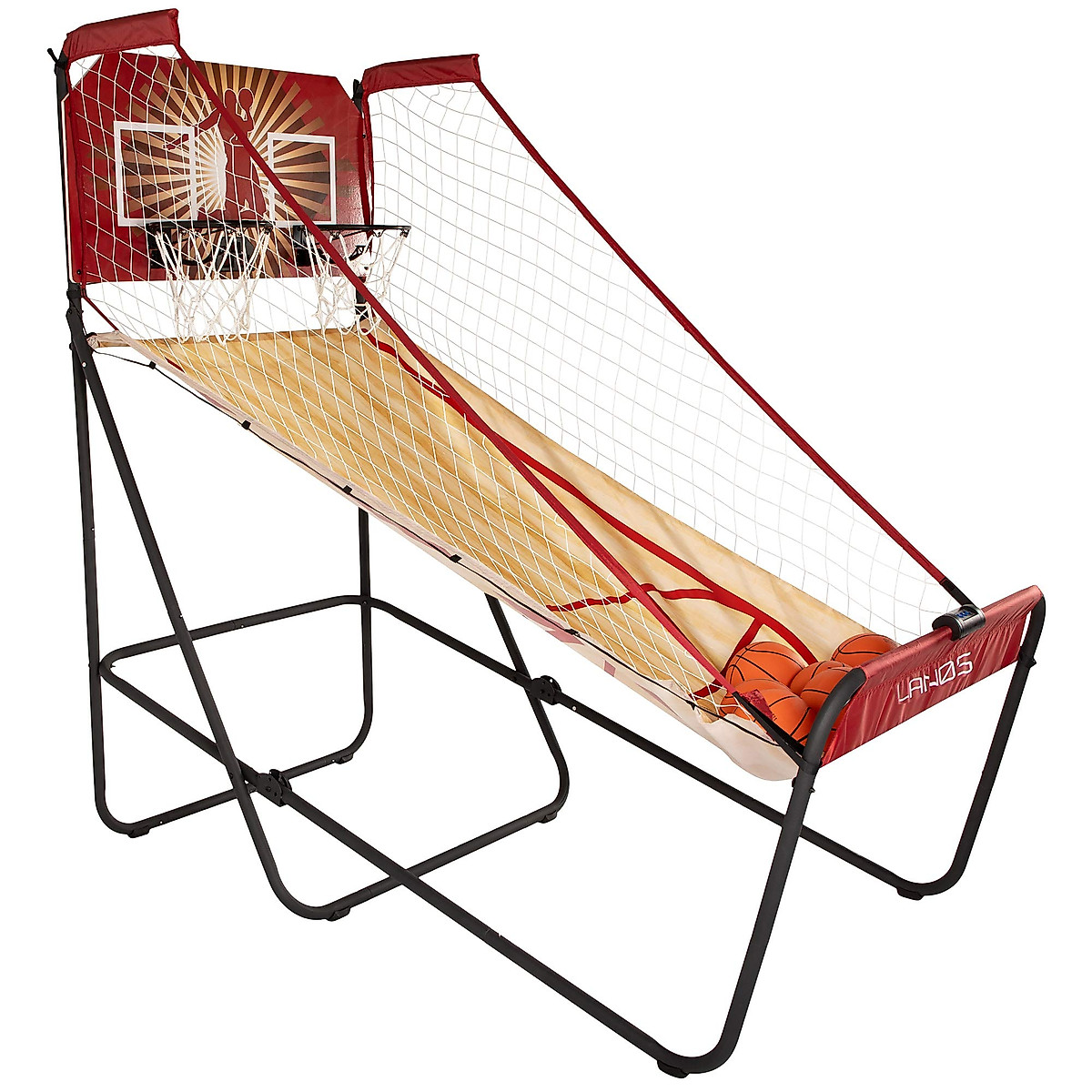 Lanos Basketball Arcade Game, Double Electronic Hoop Shot, 2 Player or 1 Player, with 6 Basketballs - Indoor Basketball with 8 Game Modes - Premium Arcade Games for Home