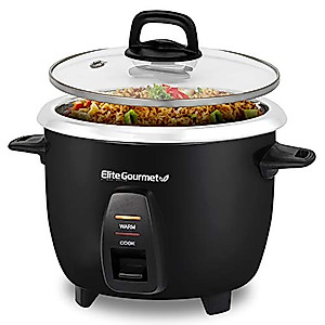 Elite Gourmet ERC2010B# Electric 10 Cup Rice Cooker with 304 Surgical Grade Stainless Steel Inner Pot Makes Soups, Stews, Grains, Cereals, Keep Warm Feature, 10 cups cooked (5 Cups uncooked), Black
