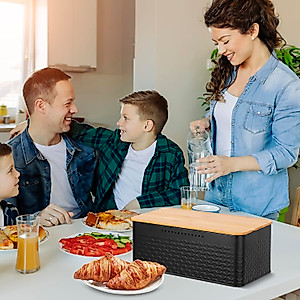 Phyllia Bread Box, Metal Bread Storage Container with Bamboo Lid Usable as Cutting Board, Breadbox Holder for Kitchen Countertop, 13 x 7 x 5.3 inch (Black)