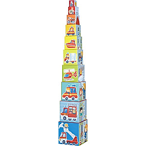 HABA Fire Brigade Sturdy Cardboard Nesting & Stacking Cubes - Reinforcing Numbers 1-10 with Rescue Themes on Each Side