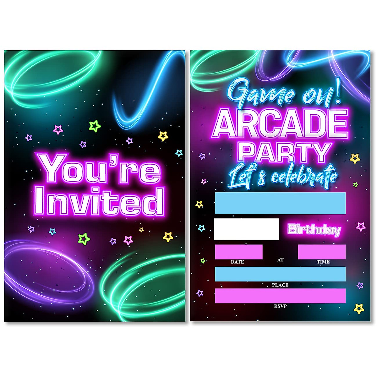 Soiceu Colorful Arcade Birthday Party Invitations with Envelopes Set of 20 Video Games Arcade Birthday Party Invites