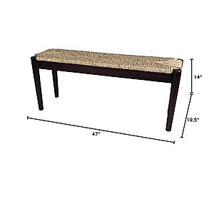 Unknown1 Indoor/Outdoor Seagrass Bench Black Finish Frame Solid Acacia Rubberwood