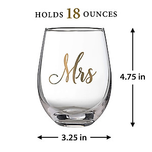 Lillian Rose Gold Mrs. Stemless Wine Glass, 1 Count (Pack of 1), Clear
