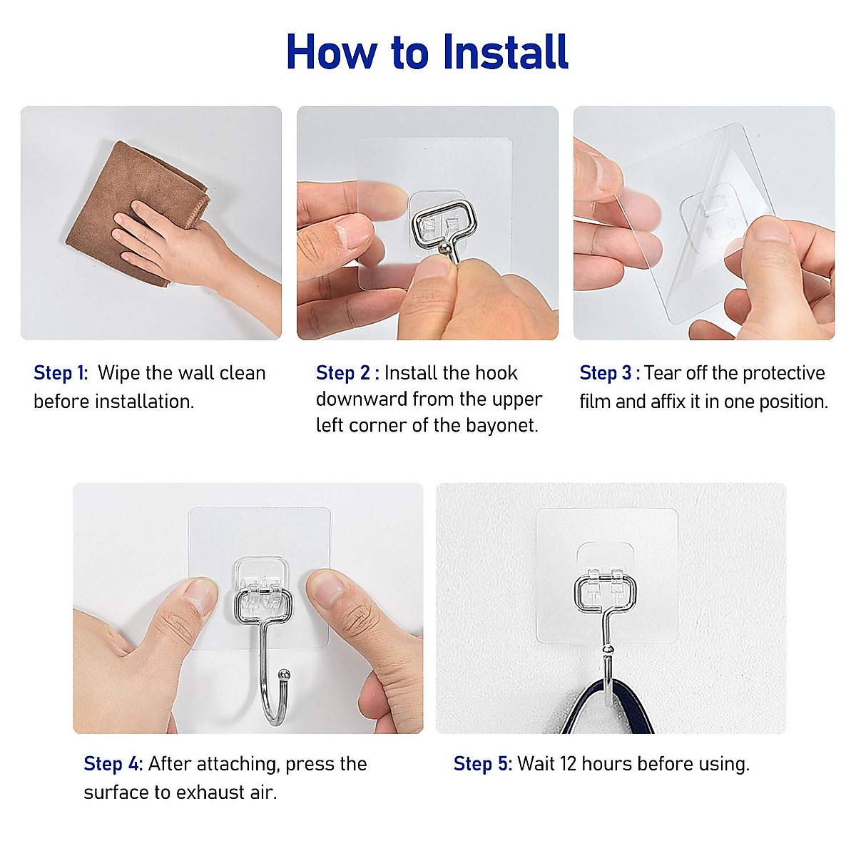 FACURY Large Adhesive Hooks 22Ib(Max),Waterproof and Rustproof Wall Hooks for Hanging Heavy Duty,Stainless Steel Towel and Coats Hooks to use Inside Kitchen,Bathroom,Home and Office,16Pack (16)