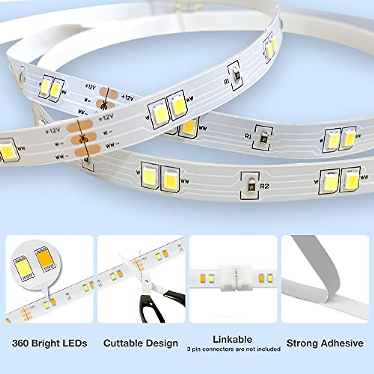 DAYBETTER Under Cabinet Lights, 6 PCS Dimmable Under Cabinet Lighting with Remote, LED Strip Lights for Kitchen Cabinet, Counter, Shelf, 2700K-6500K Warm to Daylight White, Timing, 360 LEDs, 20 ft