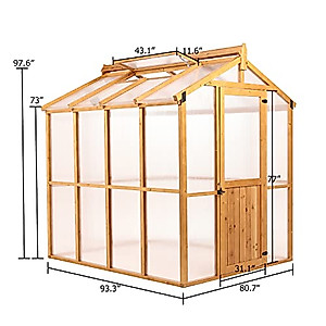 Aoodor 81” (L) x 93”(W) x 98”(H) Outdoor Walk-in Greenhouse, Plant Gardening Polycarbonate Green House with Roof Vent and Fir Frame for Backyard Garden