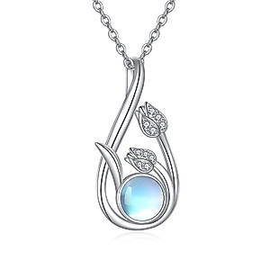 Moonstone Necklace for Women 925 Sterling Silver Tulip Jewelry Gifts for Women Mom Mother Grandma