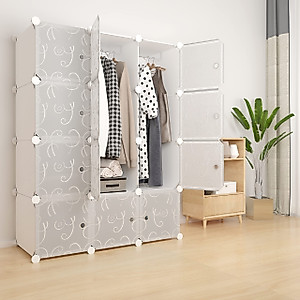 Joeoy Large Cube Storage Organizer with Doors 14"x18" Depth 12 Cubes, 30% More Space Portable Wardrobe Closets Clothes Organizer, Storage Cabinet for Bedroom, Living Room, Office, Dorm Room (White)