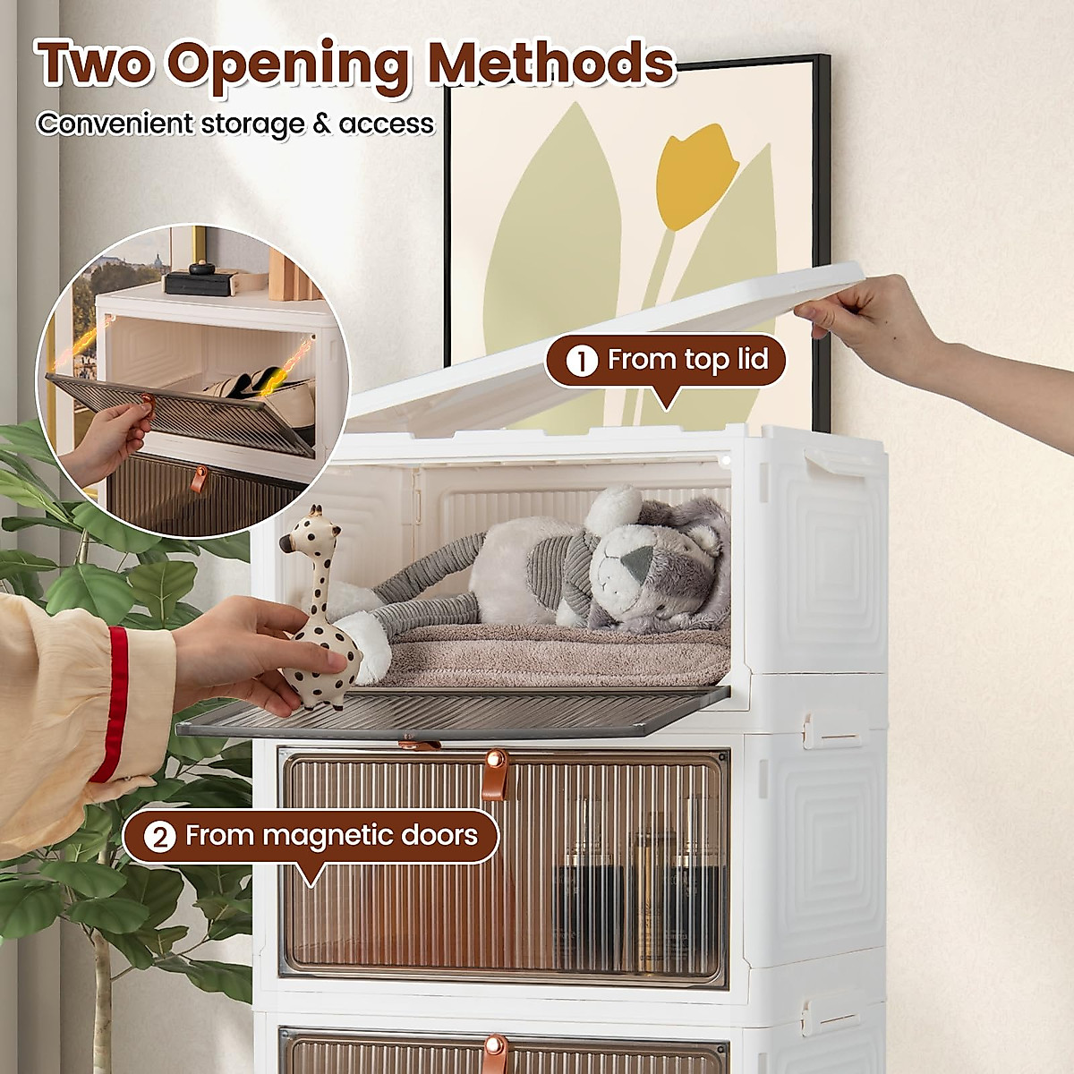 COSTWAY Storage Bins with Lid, 6 Tier Stackable Plastic Storage Bins with 4 Wheels, Magnetic Door, Ideal for Organizing Clothes, Snacks, Foldable Closet Shoe Organizers Box for Dorm, Home