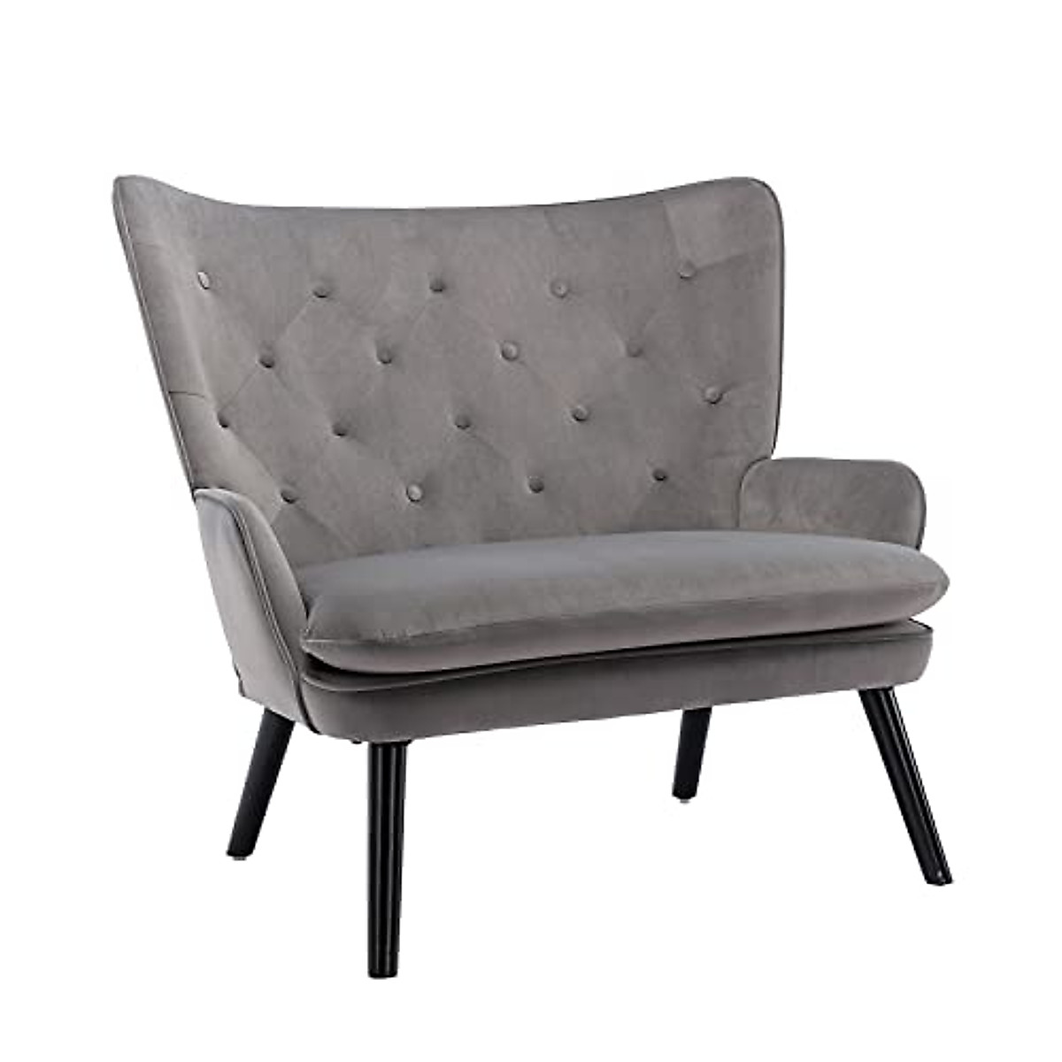 Dolonm Accent Chair Velvet Small Loveseat Tufted Button Wingback Armchair Modern Mid Century Settee Loveseat with Solid Wood Legs for Living Room Bedroom Reading Waiting Room (Silver)