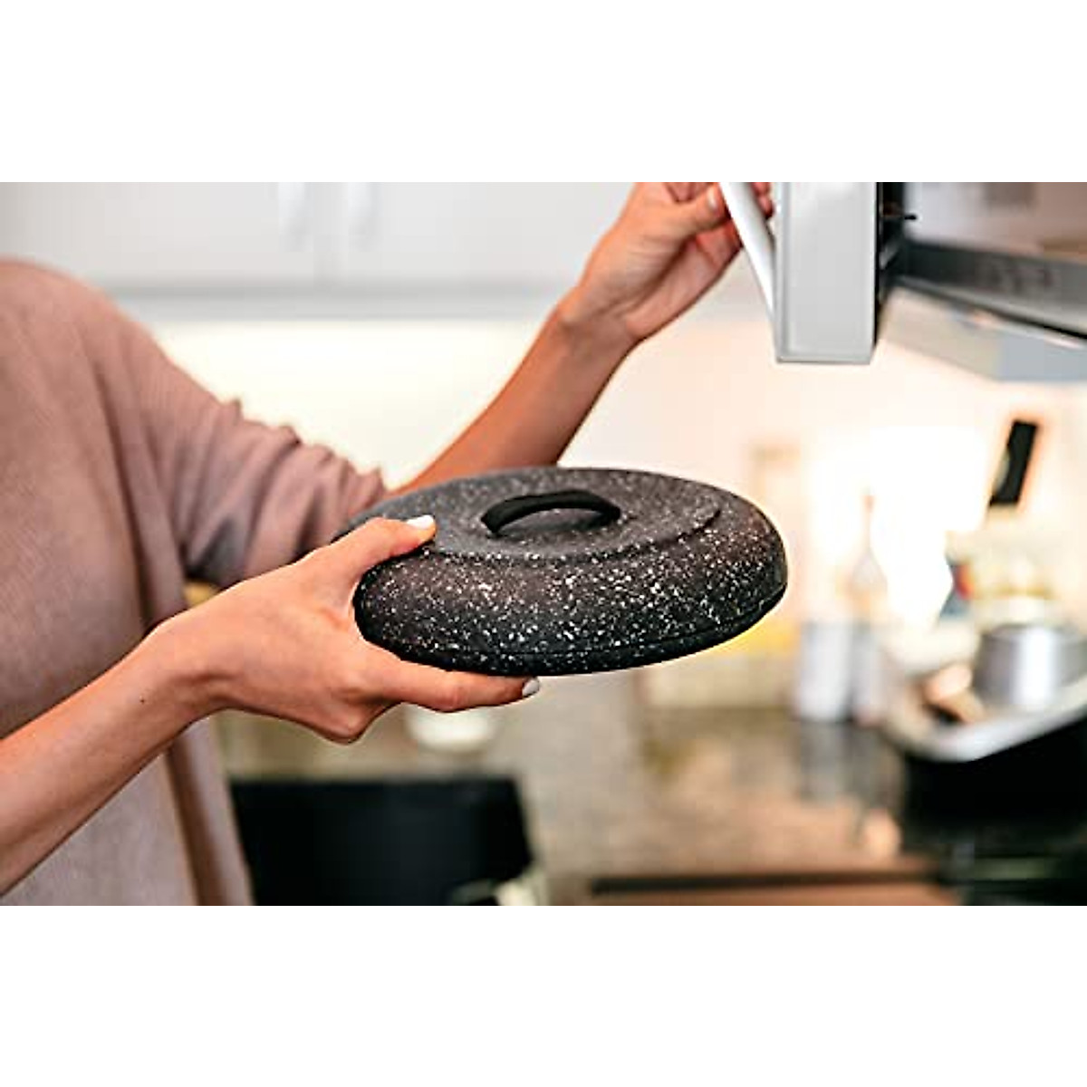 Dexas Microwavable Tortilla Warmer, 8.5"x 8.5"x 2.5" Granite Pattern.Ideal for tortillas, breads, pancakes, pita bread, corn breads