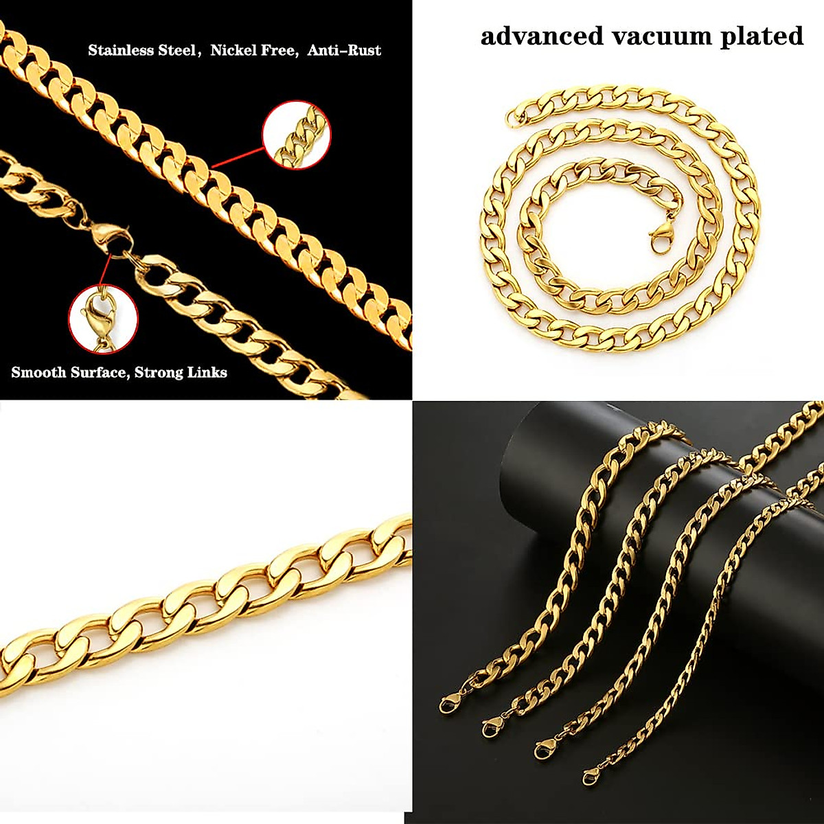 Sanglarst Gold Chain Necklace, 22 Inch Golden Ultra Luxury Looking Feeling Real Solid 14K Gold plated Curb Fake Neck Chain for Party Dancing (Gold 1CM)