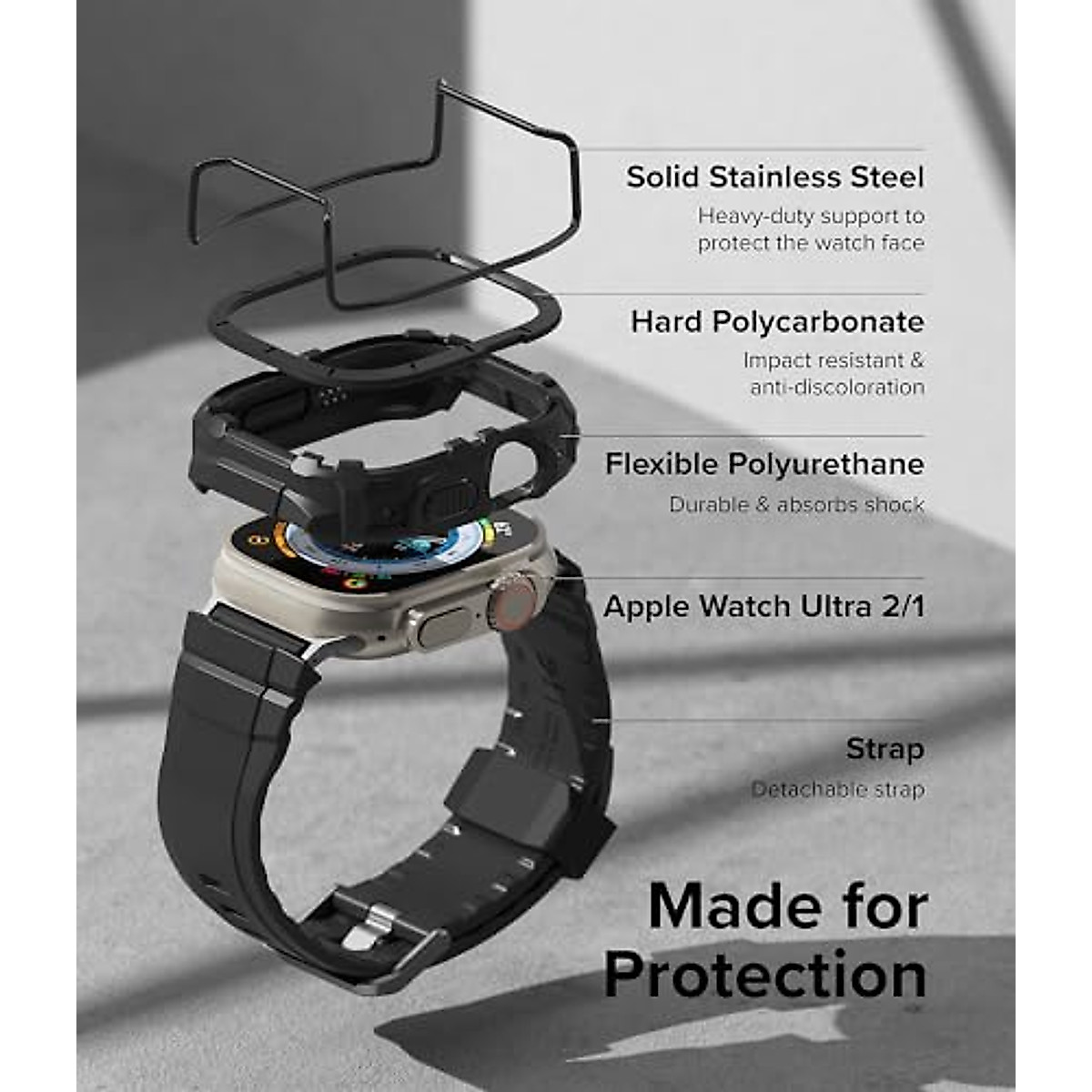 Ringke Fusion-X Guard [Watch Band + Case] Compatible with Apple Watch Ultra 2 Band with Case and Designed for Apple Watch Ultra, Shockproof Rugged Stainless Steel Guard Cover - Black