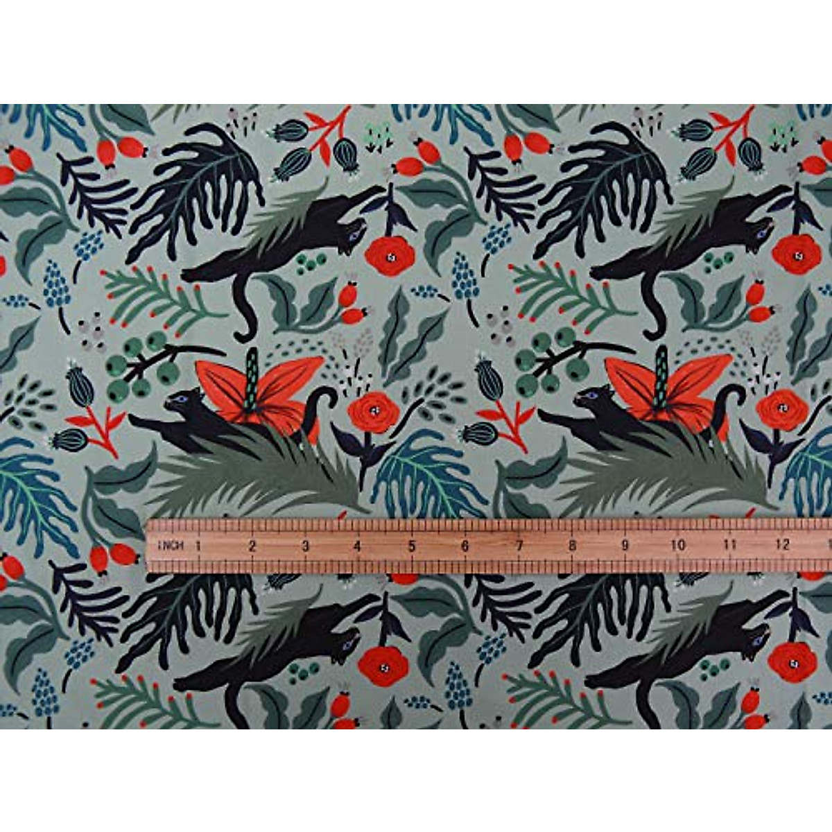 COTTONVILL MALLANGLUNA Collection 20COUNT Cotton Print Quilting Fabric-Floral Forest (1yard, Jaguar-1)