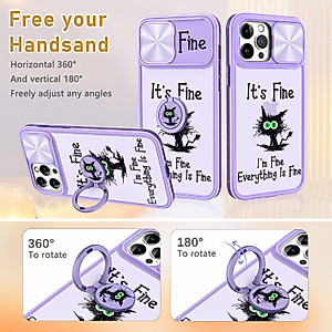 Plakill for iPhone 13 Pro Max Case Cute Stylish Designer Phone Cover with Slide Camera Cover + Ring Holder, Fine Cat Slim Protective Shockproof Hard Clear Cases for iPhone 13 Pro Max 6.7"