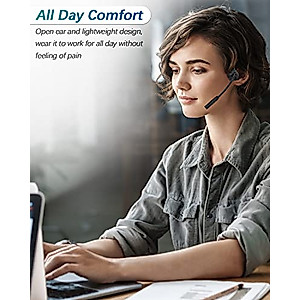 Bone Conduction Headphones with Mic,Bluetooth Headset with Noise-Canceling Boom Microphone, Wireless Headset Waterproof Open Ear Headphones for Trucker Drivers Online Meeting Office Home Business