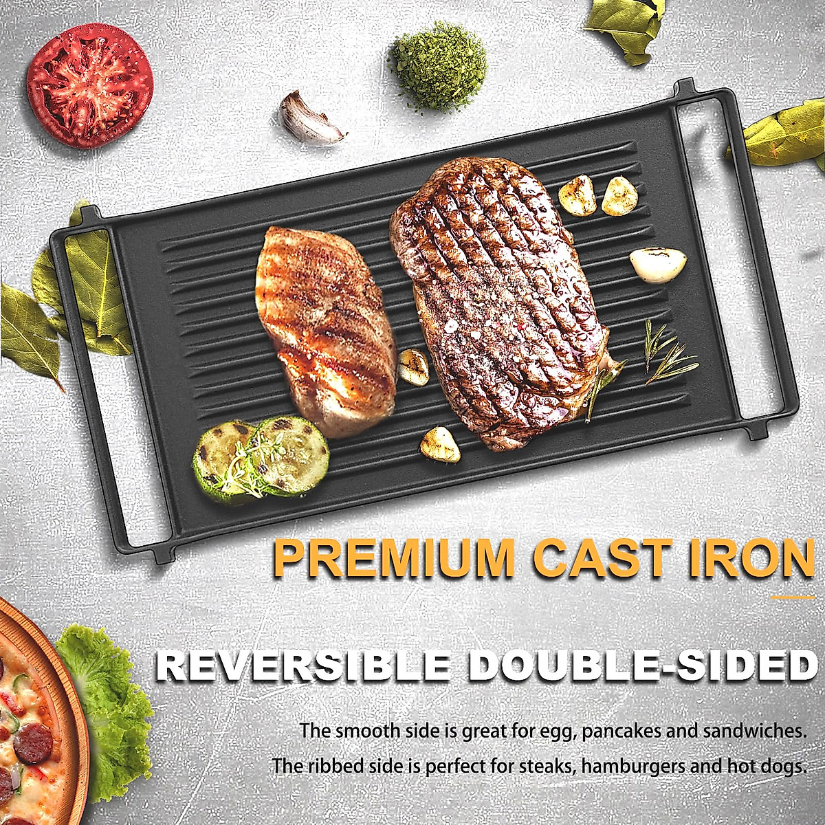 Upgraded WB31X24998 WB31X24738 Griddle Replacement for GE Stove Parts, JXGRILL1 Reversible Cast Iron Center Griddle Plate for GE Gas Range Cooktop Parts Stove Top Burner Griddle Pan Flat Top 1 Pack