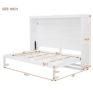 YSWH Queen Size Murphy Bed Chest Wall Bed, Wood Murphy Bed Wall Bed Frame, Mobile Versatile Cabinet Bed Folding Bed for Bedroom Furniture, Foldable Platform Bed Folded into Cabinet (White)