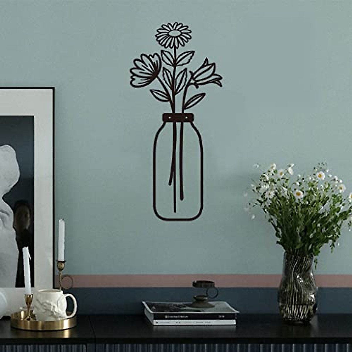 balikha Iron Flowers Ornament Qmetalart Hanging Decorations Vase Statue Figurines Modern Home Bathroom Garden Fence Decor Gift - 406x190x1.8mm