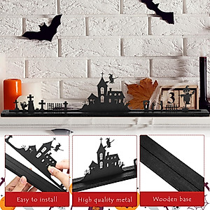 Amyhill 2 Pcs Halloween Metal Table Decorations 15.8 Inch Silhouette Haunted House Cemetery Signs Black Spooky Halloween Witch Cauldron Ghost Detachable Tabletop Centerpiece Decor for Home Table Shelf