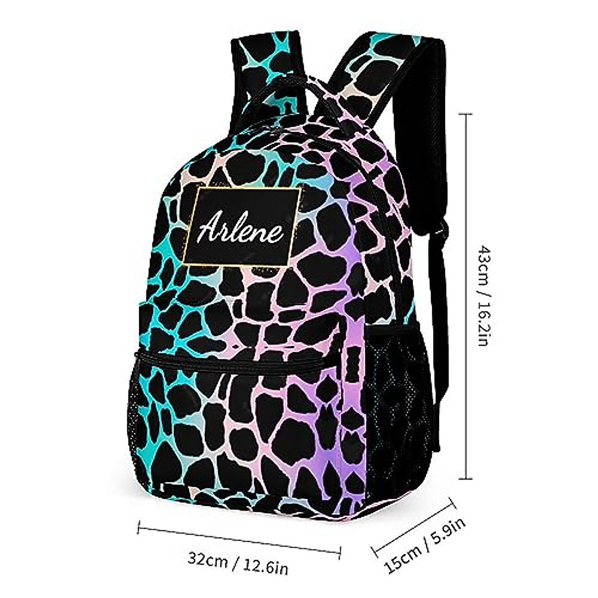Wellhoope Custom Name Backpack 3PCS Set Cow Print Aesthetic Backpack Lunch Bag Pen Case 3 IN 1 Outdoor Daypack Travel Bag Double Shoulder Laptop Bag Climbing Backpack