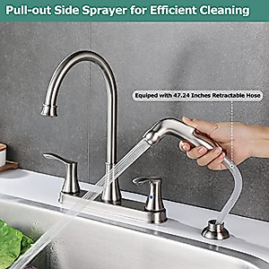 PARLOS 8 Inch Two Handles High Arch Kitchen Sink Faucet with Side Sprayer & Supply Lines, Brushed Nickel, Demeter 14138