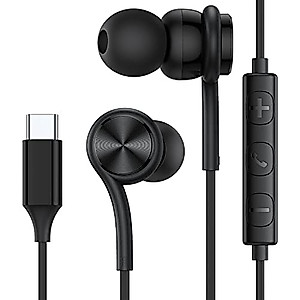 USB C Headphones Earbuds,USB Type C Wired Magnetic Noise Canceling in-Ear Headset with Microphone for iPad Pro Samsung Galaxy S23+ S22 S21 S20 FE Ultra Note 10 20 Pixel 7 6 5 4 Oneplus 9 8T 7T, Black