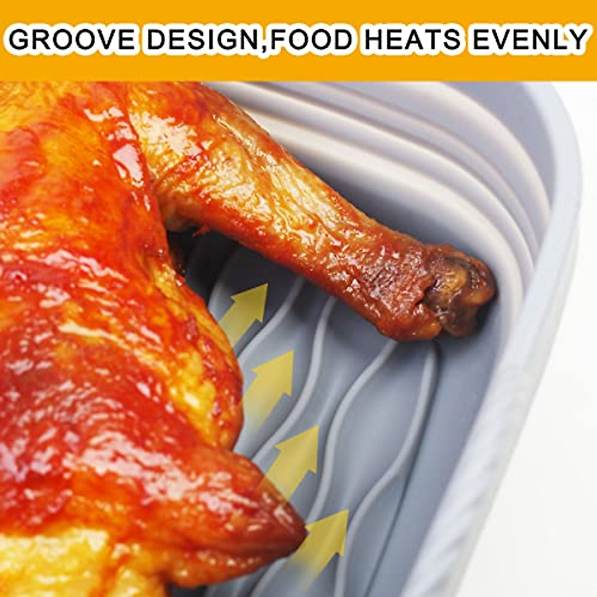 2Pack Upgraded 8 Inch Foldable Air Fryer Silicone Liners Square, Reusable Air Fryer Basket Liner, Thick Food Grade Silicone Pot, Airfryer Inserts Accessories for 4 to 7 qt Air Fryers, Grey, ZUOFANG